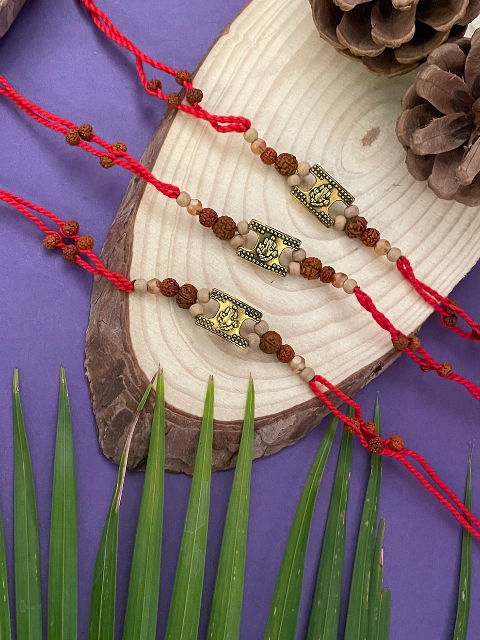 Shop (Set of 3) Ganesh/Rudraksh Rakhi Online – Digital Dress Room